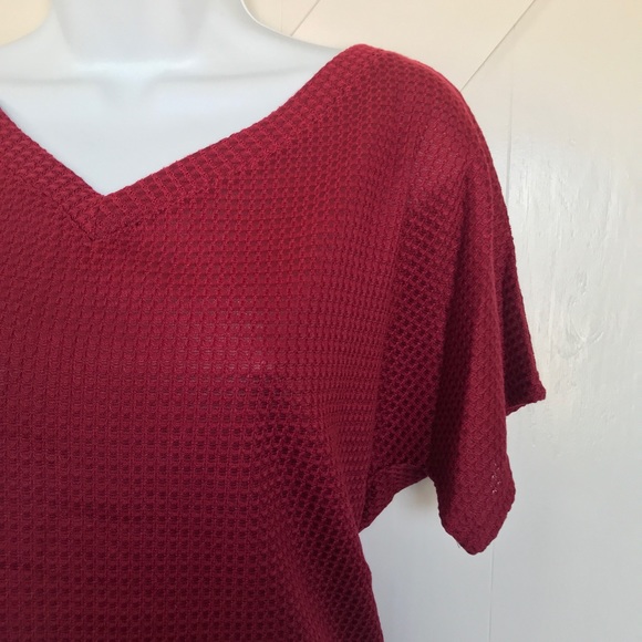 Tops | Red Waffle Short Sleeve Top | Poshmark